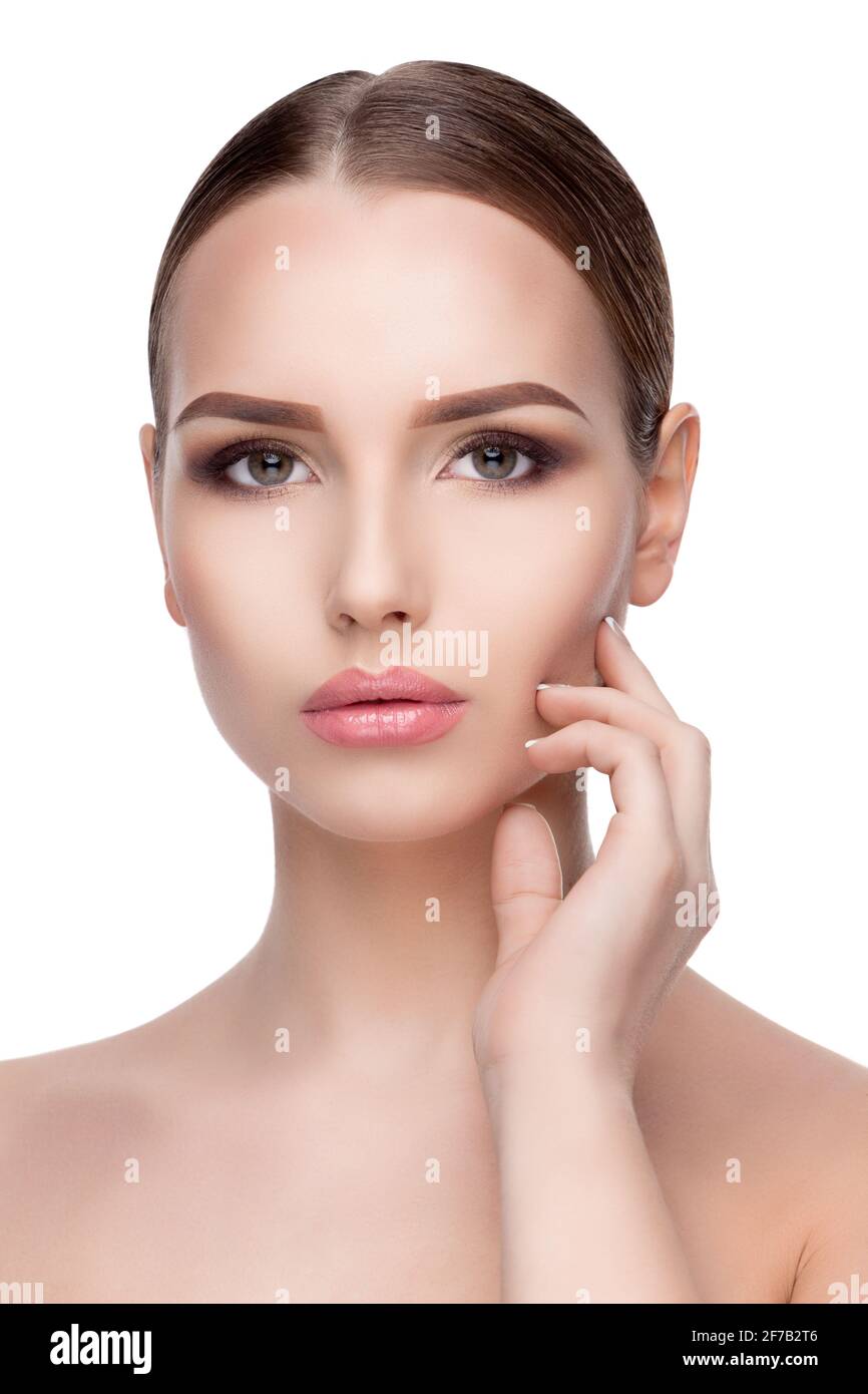 Beauty Portrait of Young Woman with Perfect Clean Fresh Skin close up ...