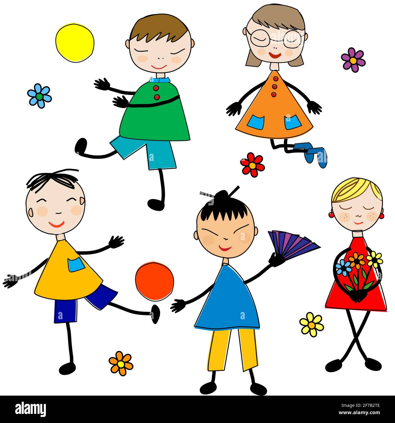 Doodle cartoon kids playing on white background Stock Vector Image ...