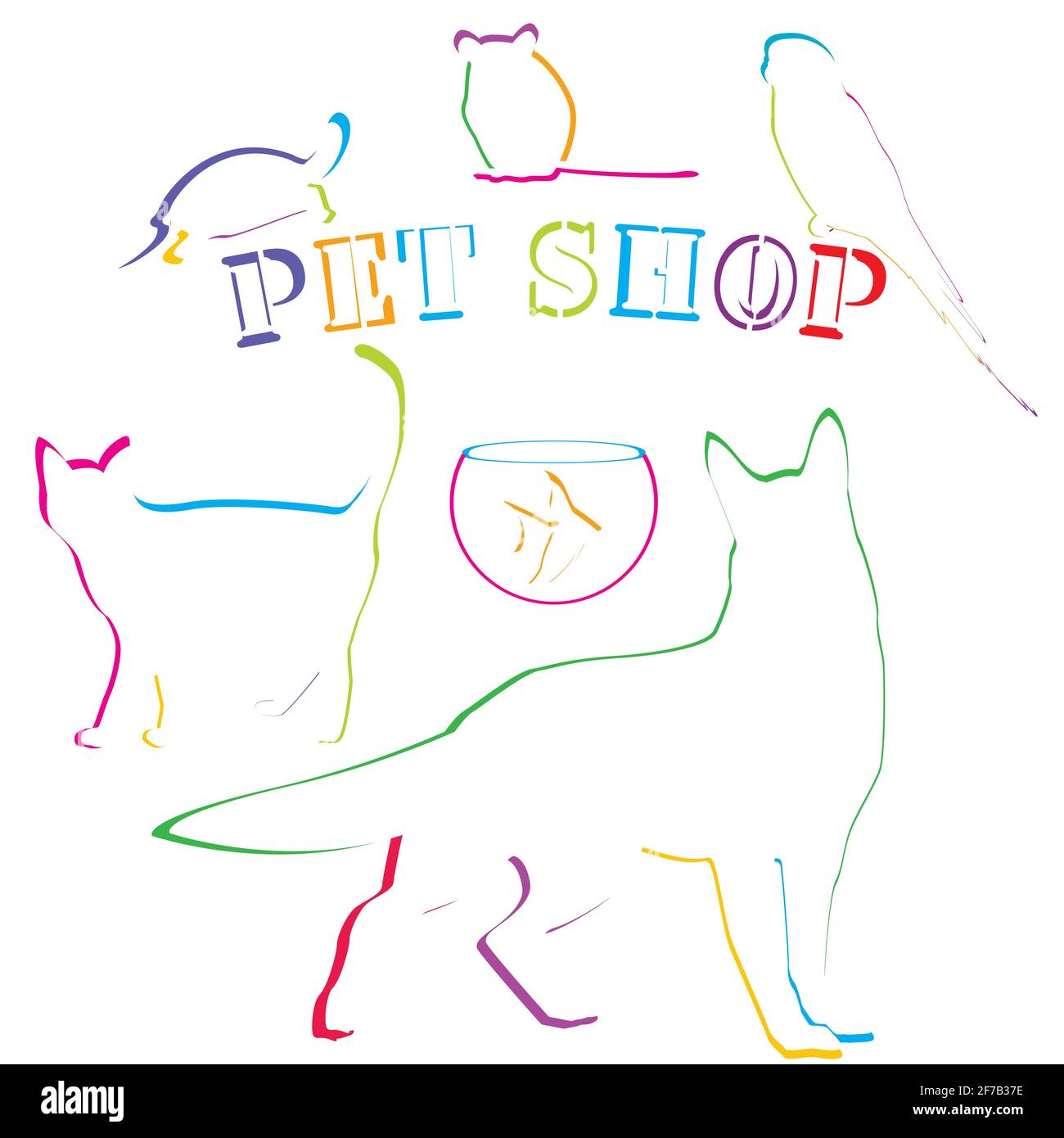 Pet shop design with colored hand drawn pets Stock Vector Image & Art ...