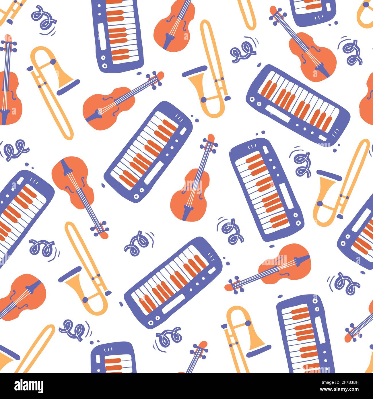Hand drawn seamless pattern of musical instrument. Flat sketch style ...