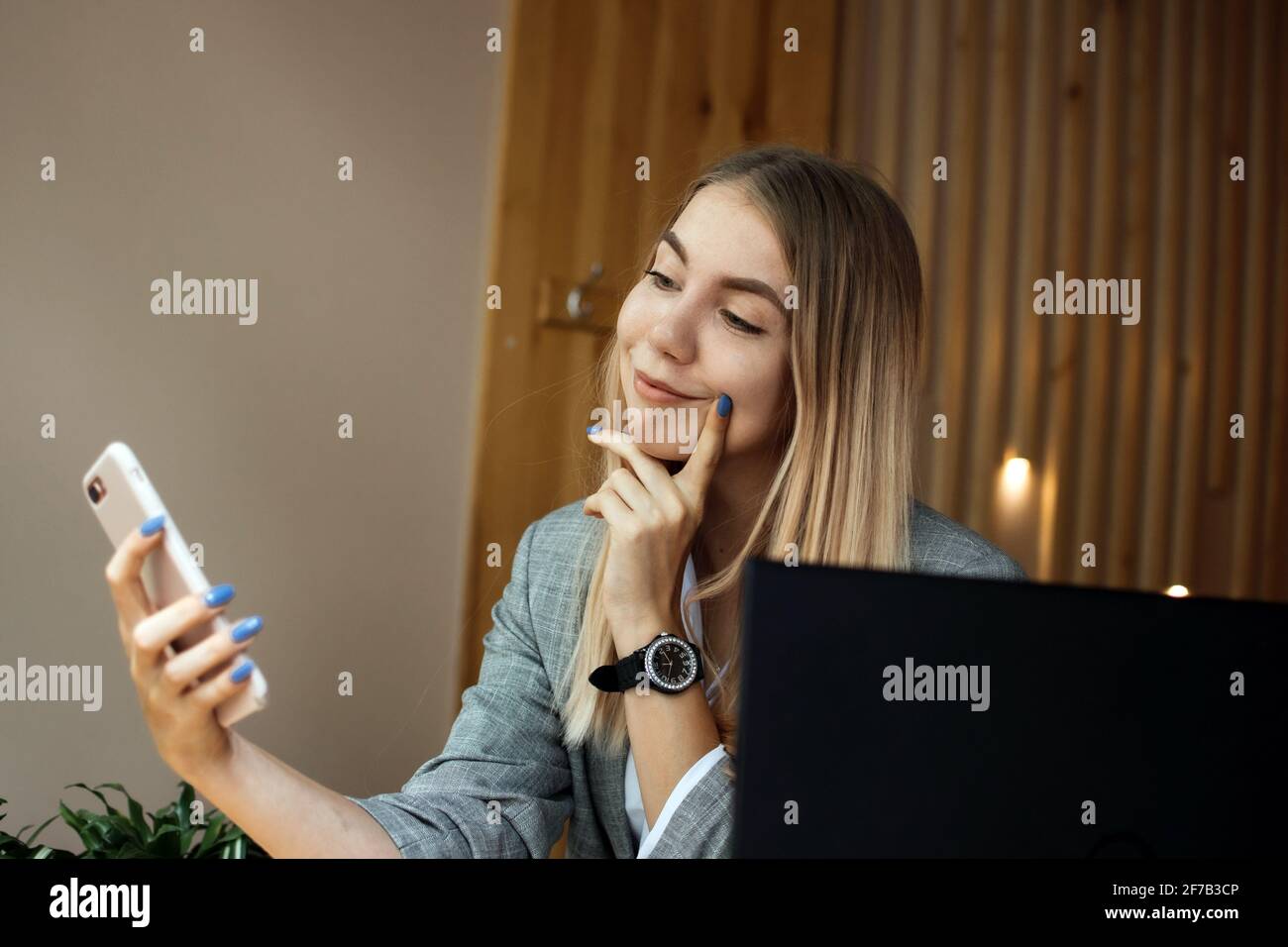 Mobile Addiction of Generation Z. Young gen z woman, student girl ...