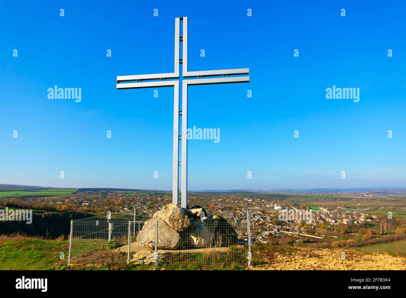 Easter Cross situated on the hill top . Religious monument in the ...