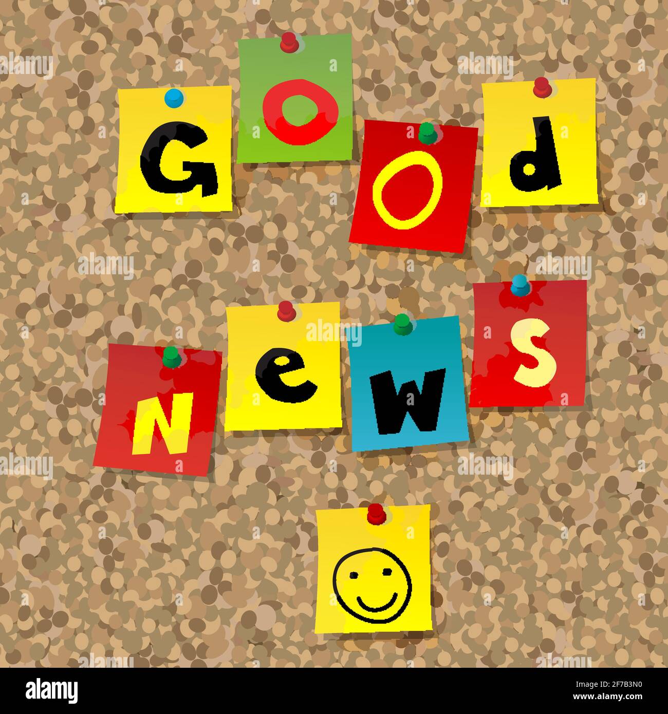Cork board with multicolor notes and words Good news Stock Vector Image ...