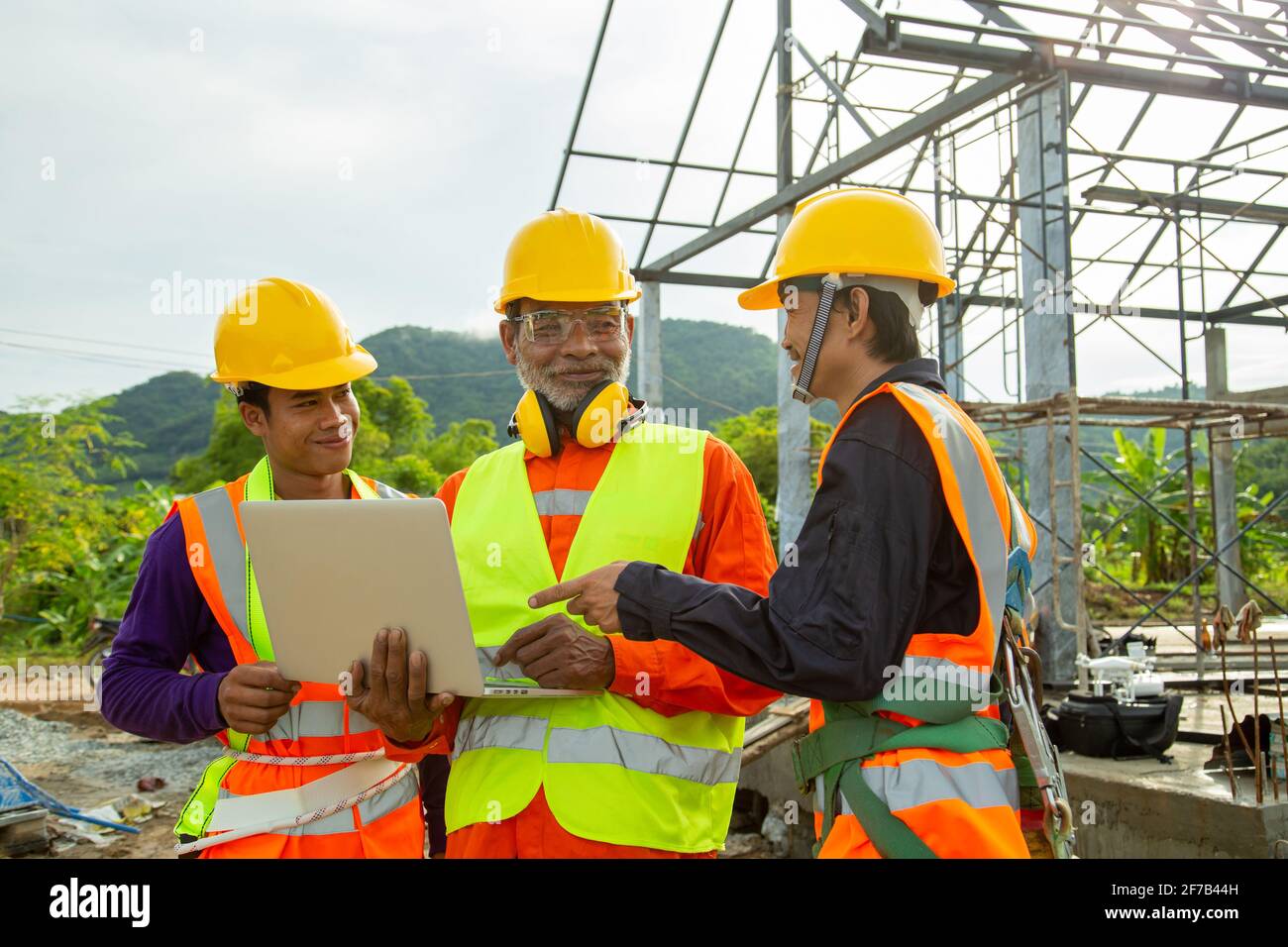 Team work construction engineer technician and worker control in the ...
