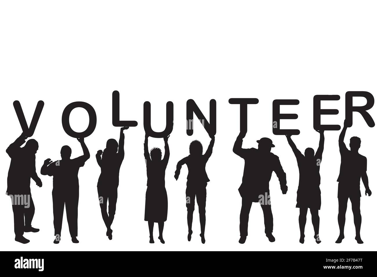 Volunteer concept with people silhouettes holding letters with word ...