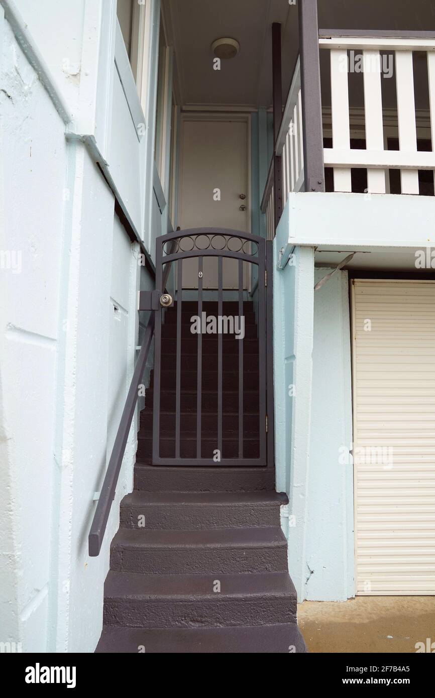 Iron gate blocking access to a private apartment in a vintage ...
