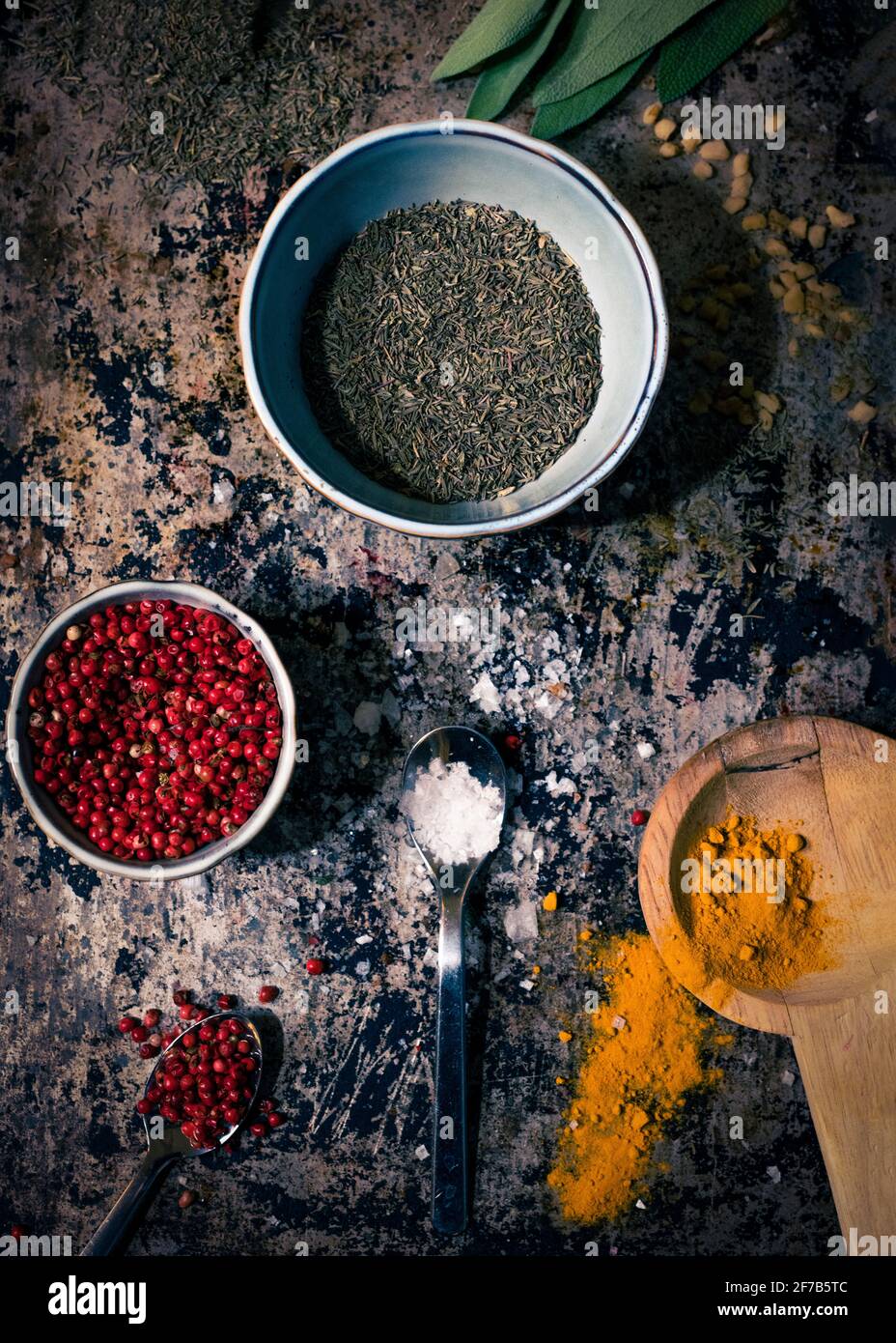 Spices on grey background Stock Photo - Alamy