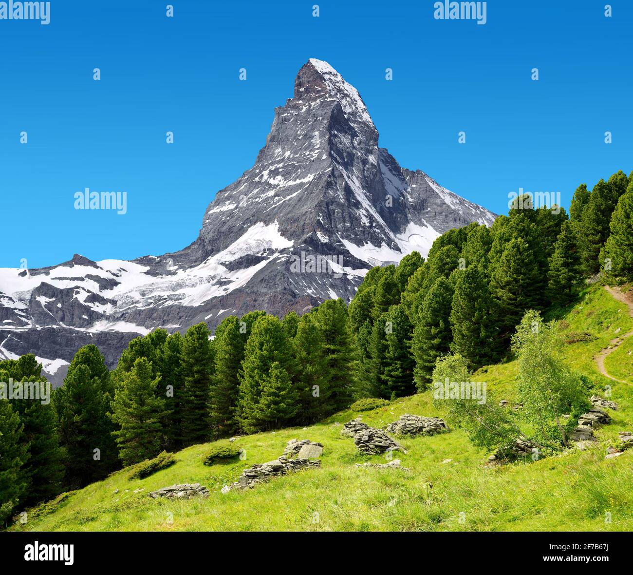 Beautiful mountain landscape with views of the Matterhorn peak in ...