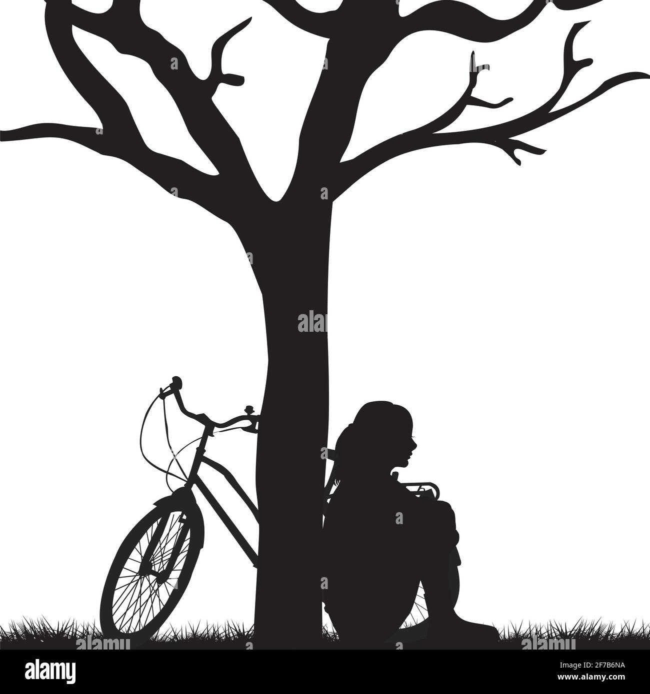 Young woman sitting against tree Stock Vector Images - Alamy