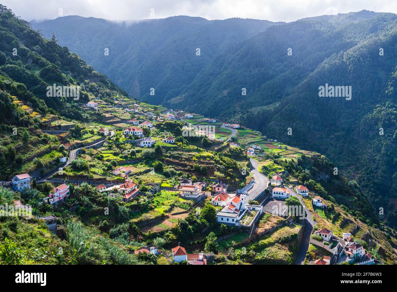 High angle view of village on mountain slope Stock Photo - Alamy
