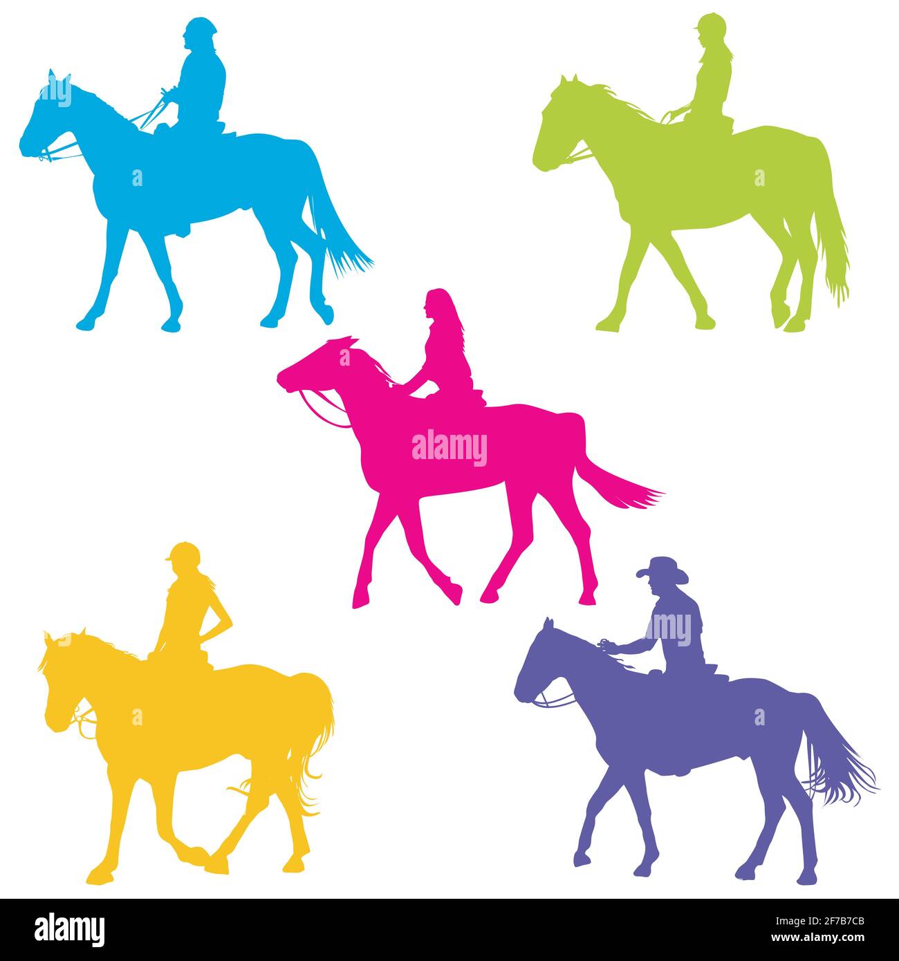 Colorful silhouettes of horse riders on white background Stock Vector ...