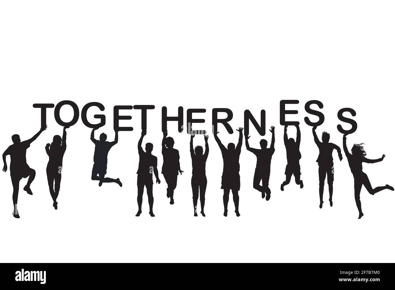 People silhouettes holding letter with word Togetherness Stock Vector ...