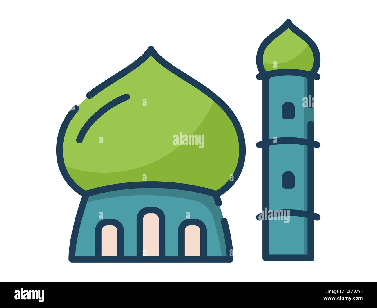 mosque dome pray muslim single isolated icon with flat dash or dashed ...