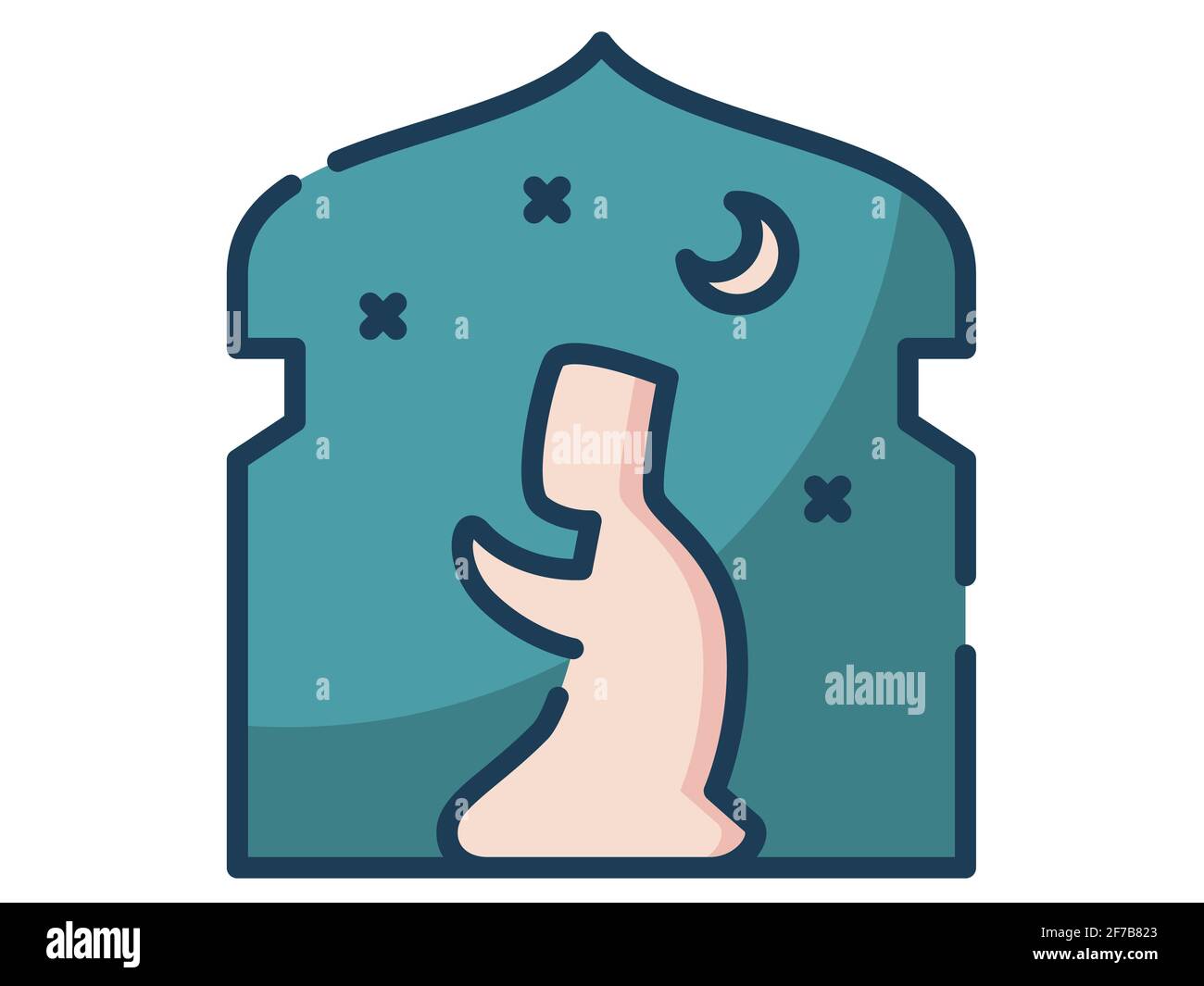 praying prayer night dawn single isolated icon with flat dash or dashed ...
