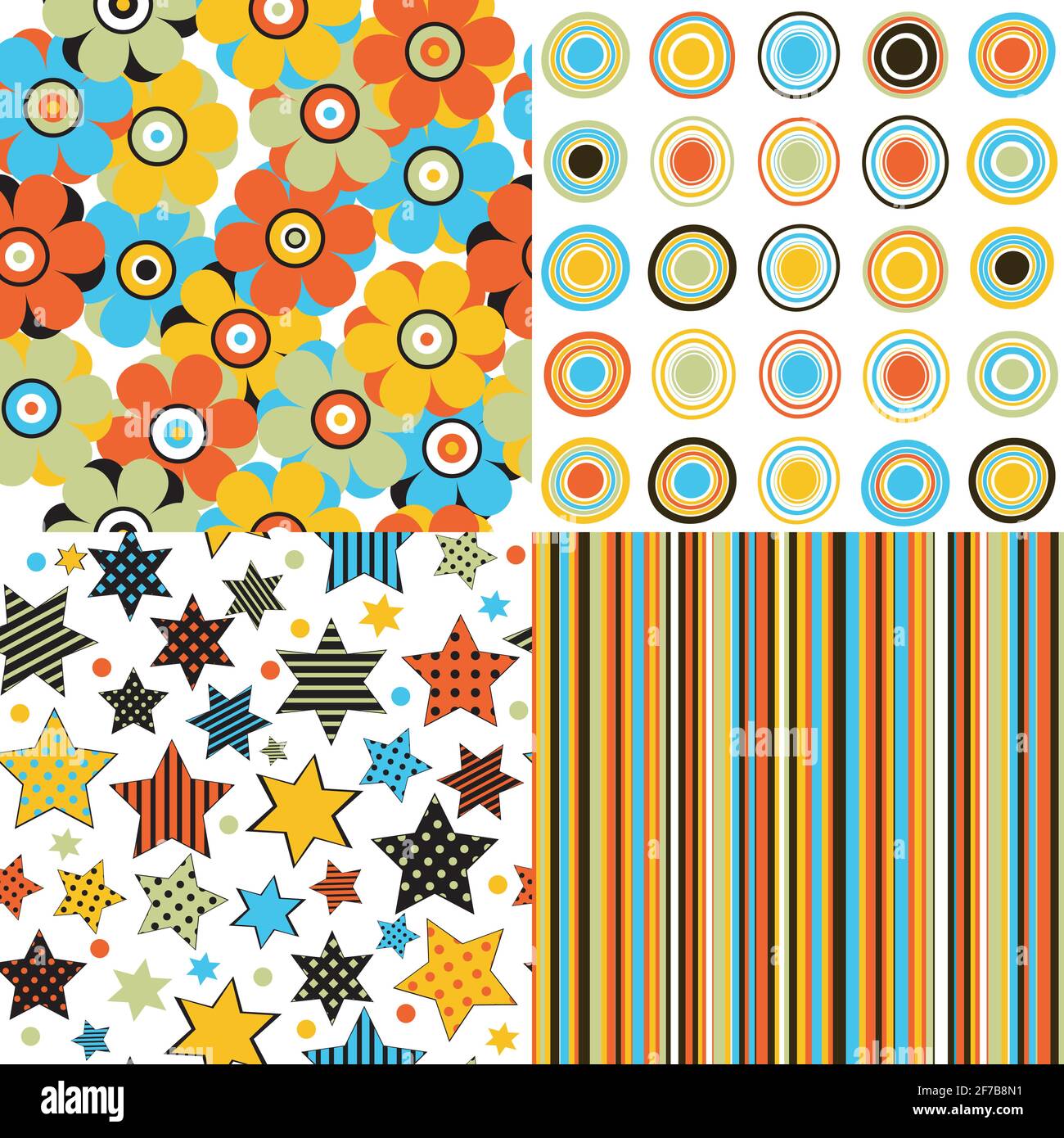 Set of patterns for kids with stars, stripes, flowers and round shapes ...