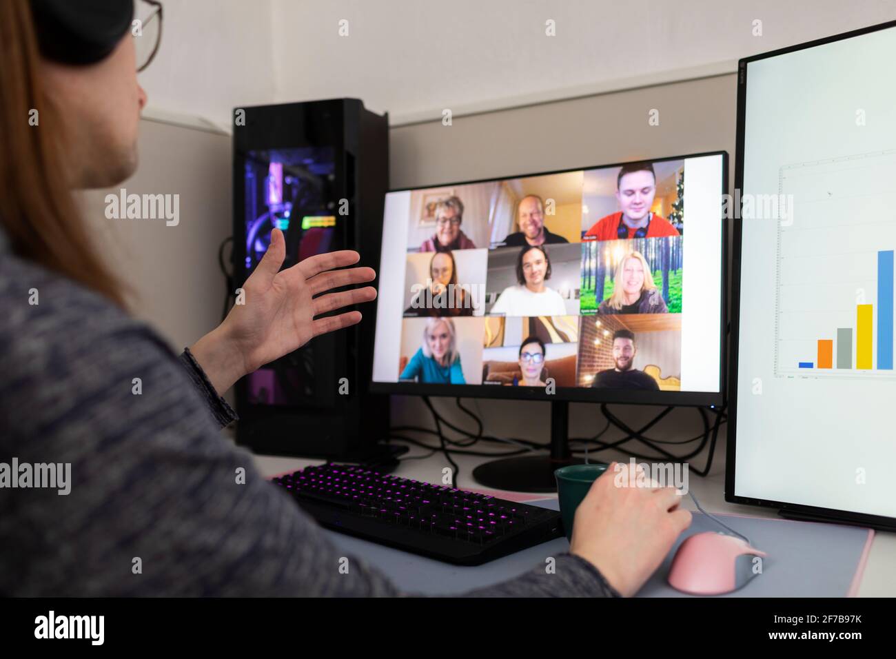 Man on video conference at home Stock Photo - Alamy