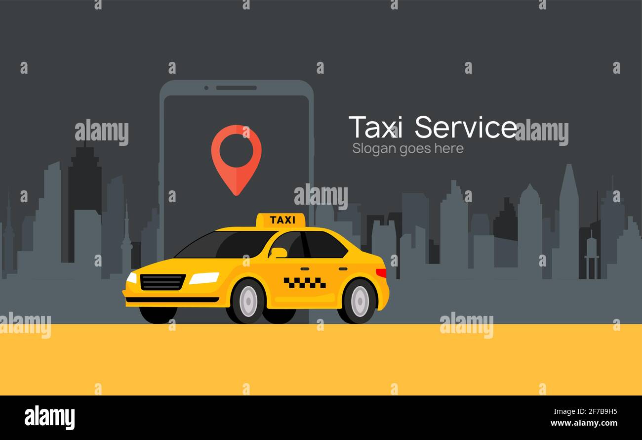 Taxi service vector cab app design flyer. Taxi mobile illustration car ...
