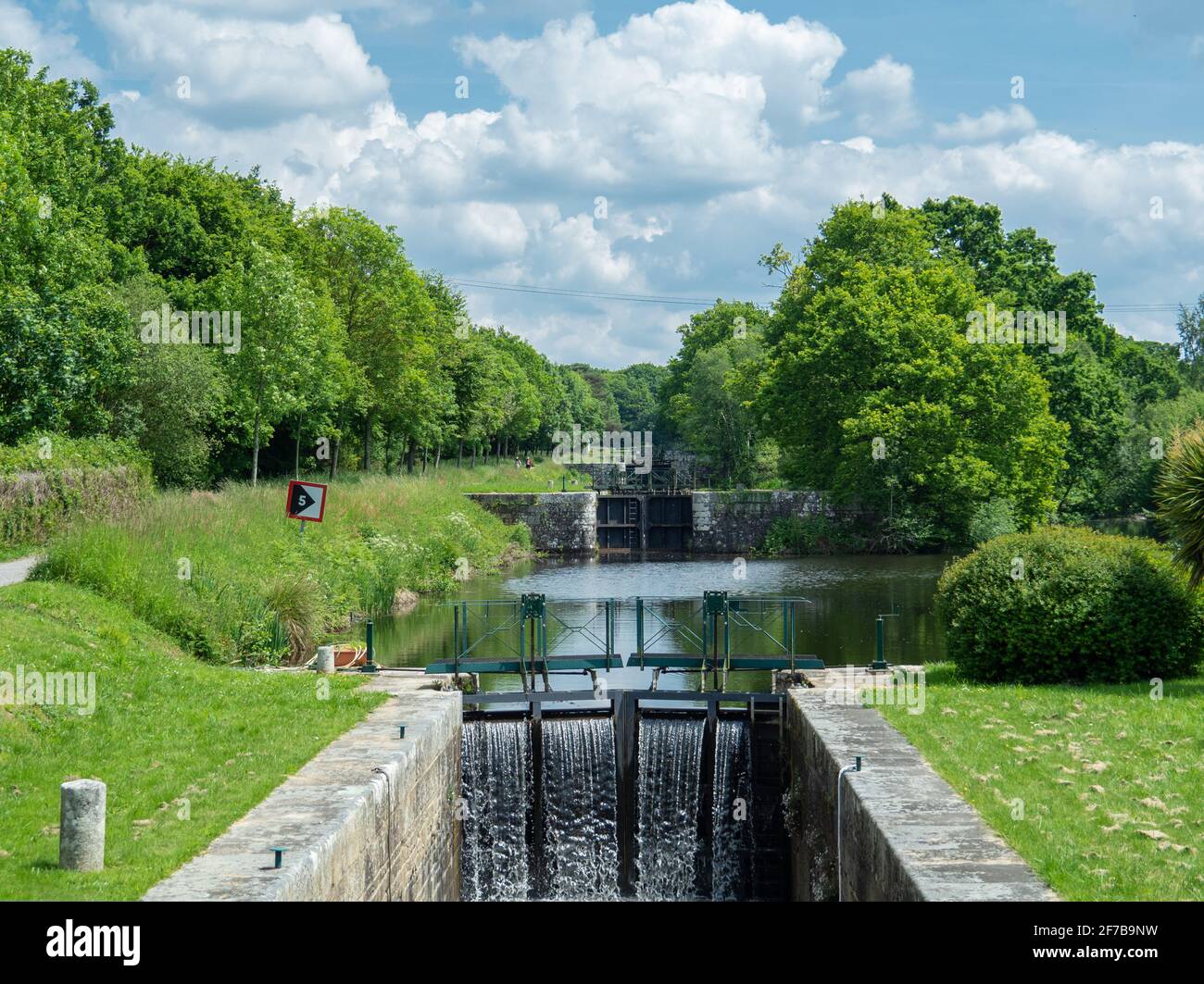 Flight of locks at the historic Canal de Nantes a Brest, France Stock ...