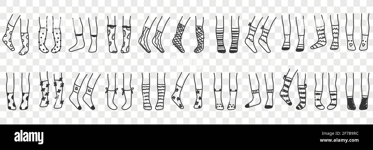 Socks for wearing doodle set. Collection of hand drawn human high and ...