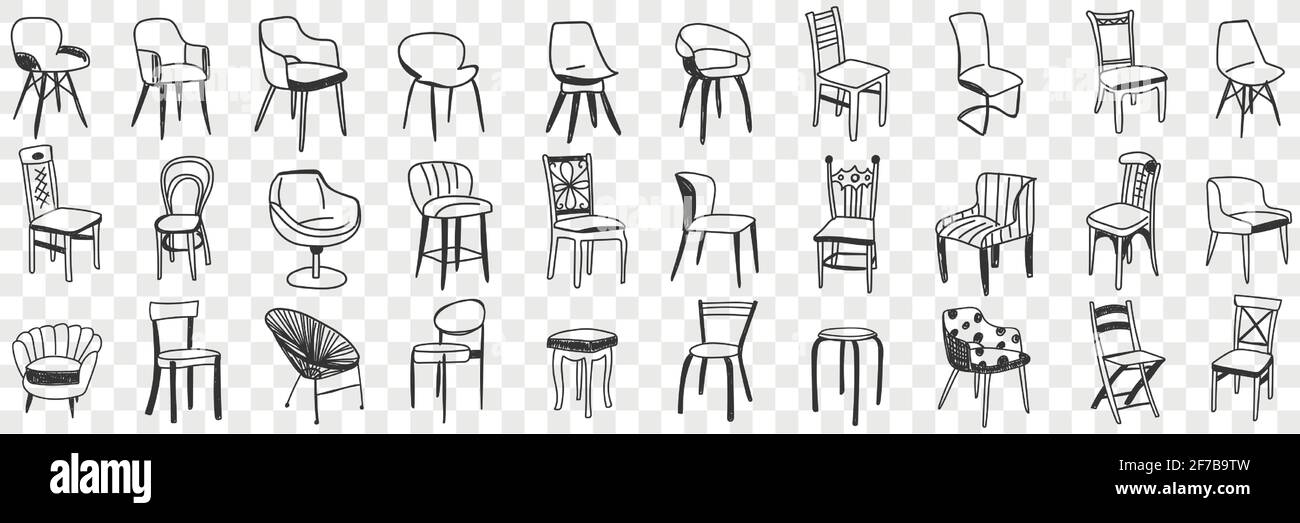 Chairs and armchairs doodle set. Collection of hand drawn various ...