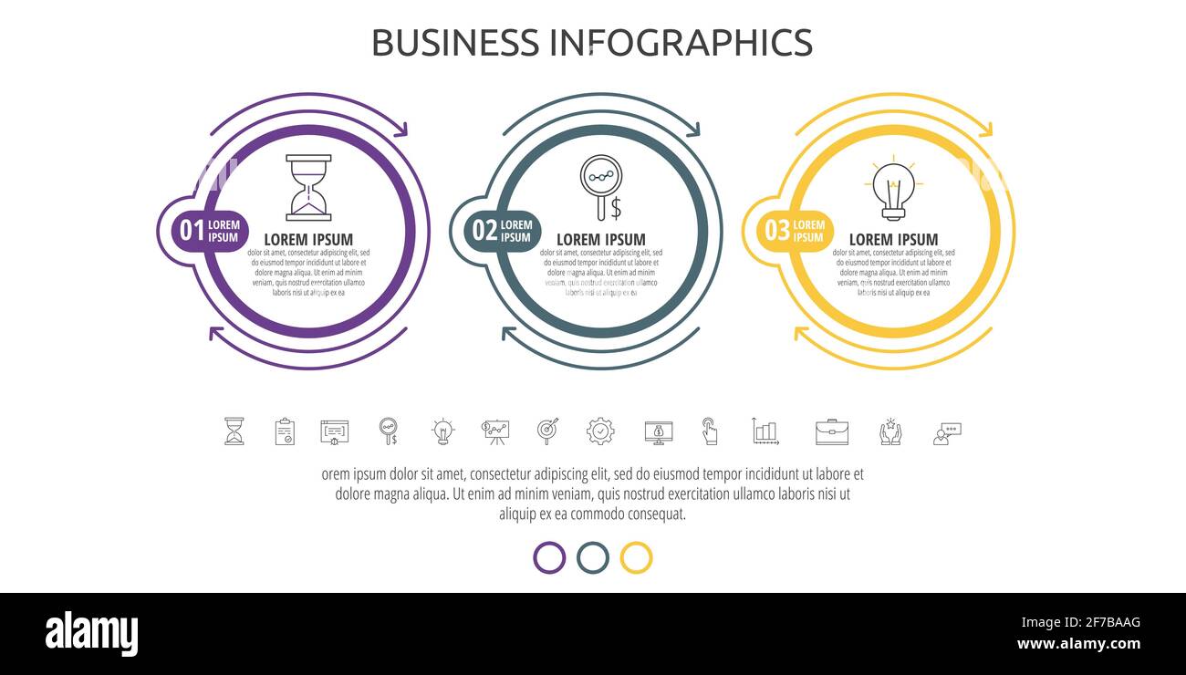 Modern line vector circles infographic with 3 steps, arrows. Three ...