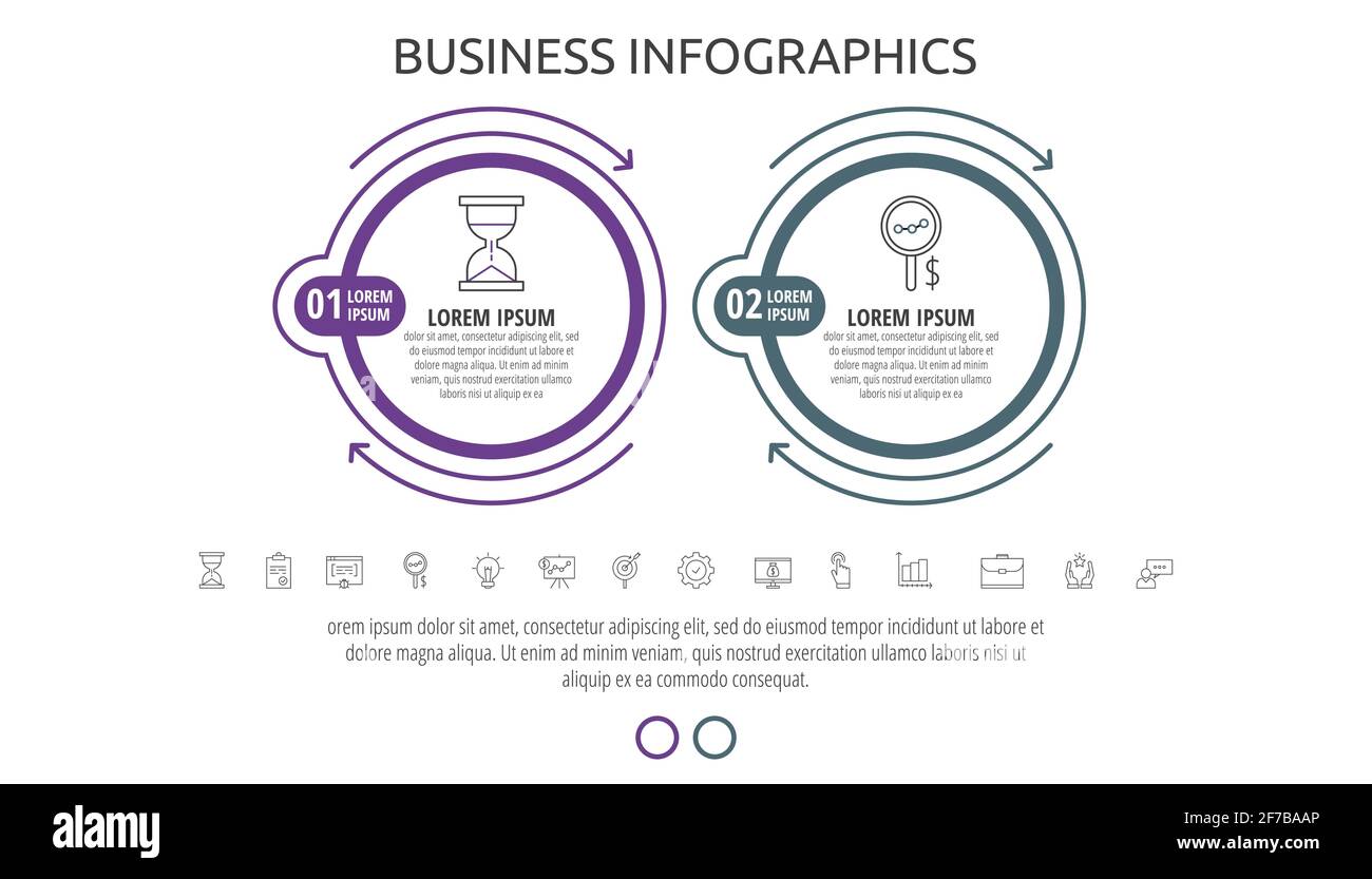 Modern line vector circles infographic with 2 steps, arrows. Two ...