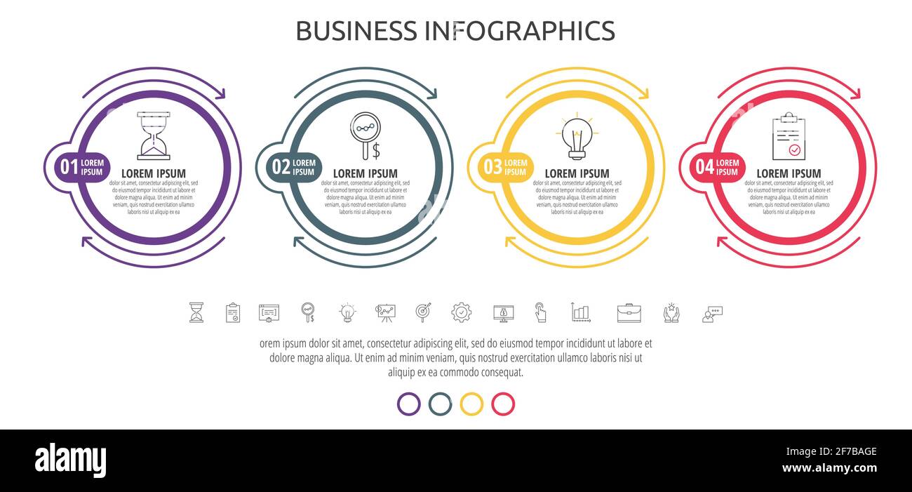 Modern line vector circles infographic with 4 steps, arrows. Four ...