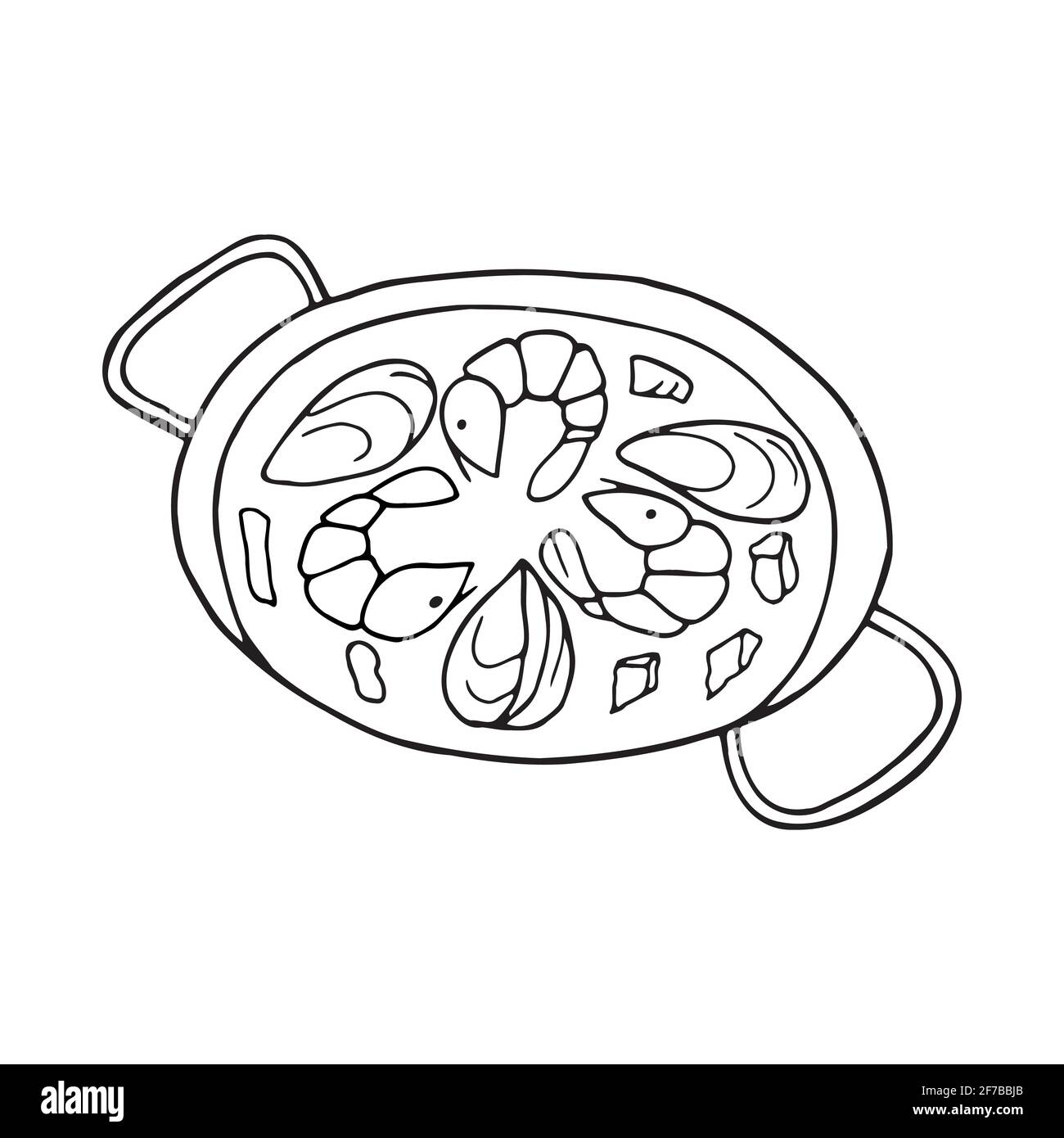 Vector hand-drawn paella. Spanish cuisine dish. Design sketch element ...