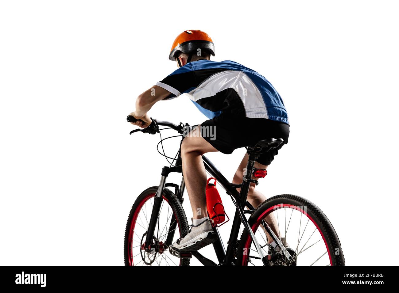 Young Caucasian boy bike rider with road bike isolated over white ...