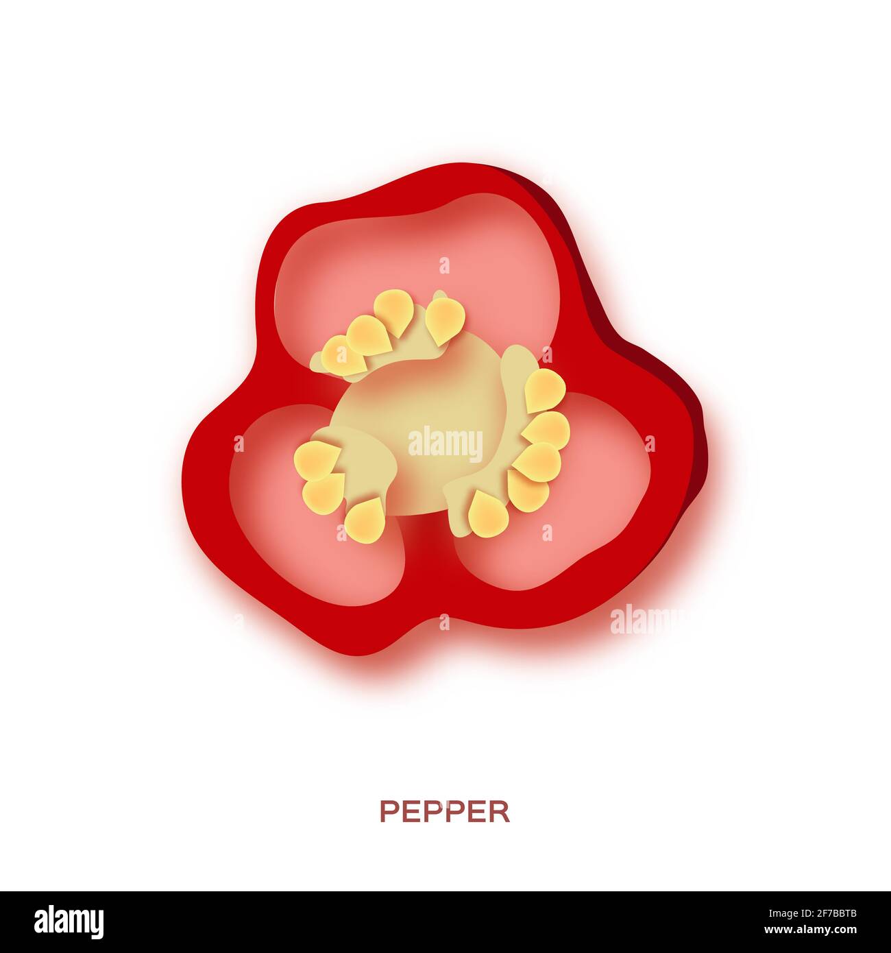 Red pepper slices in paper cut style on white background. Fresh ...