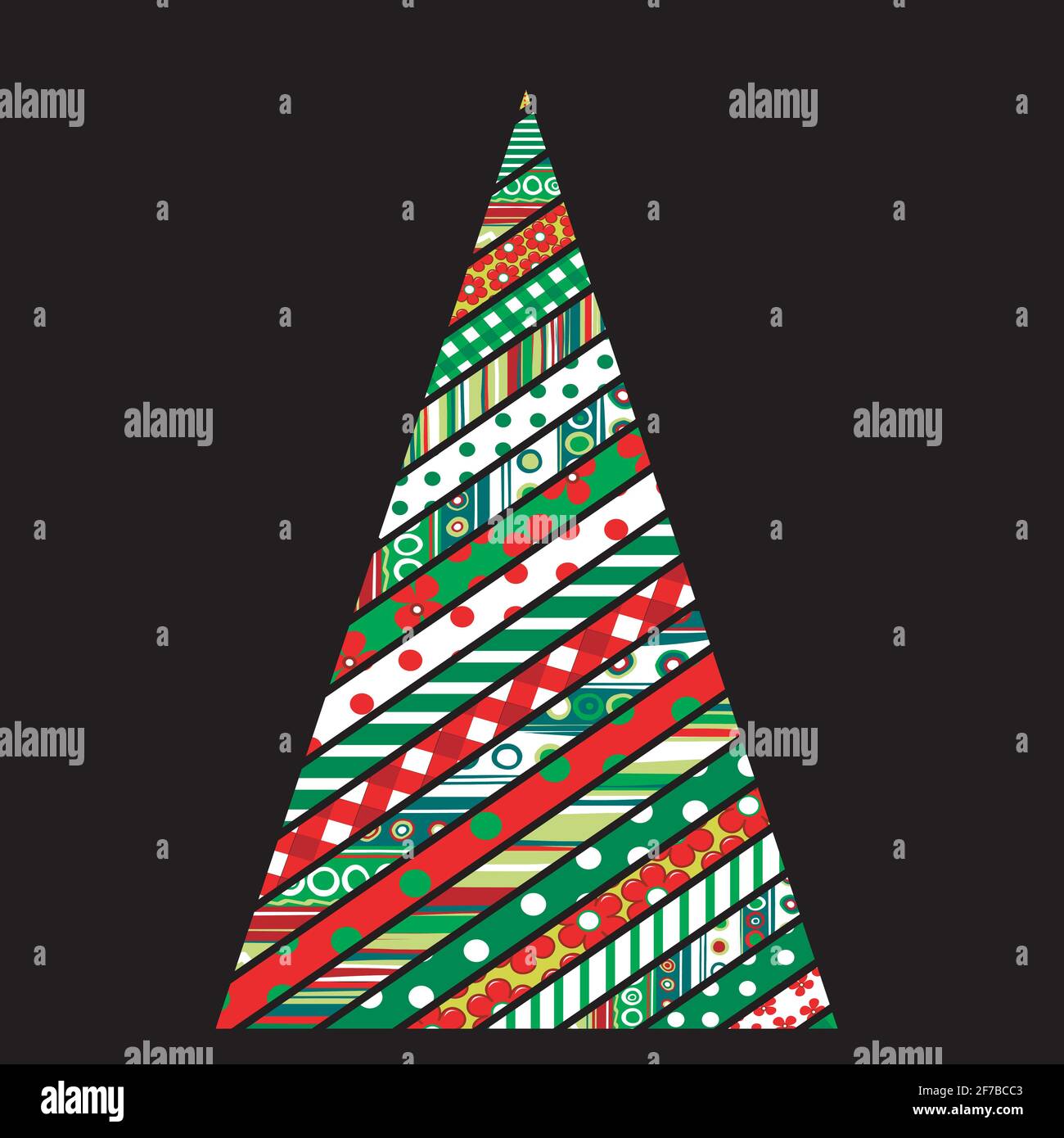 Patchwork design of Christmas tree on black background Stock Vector ...