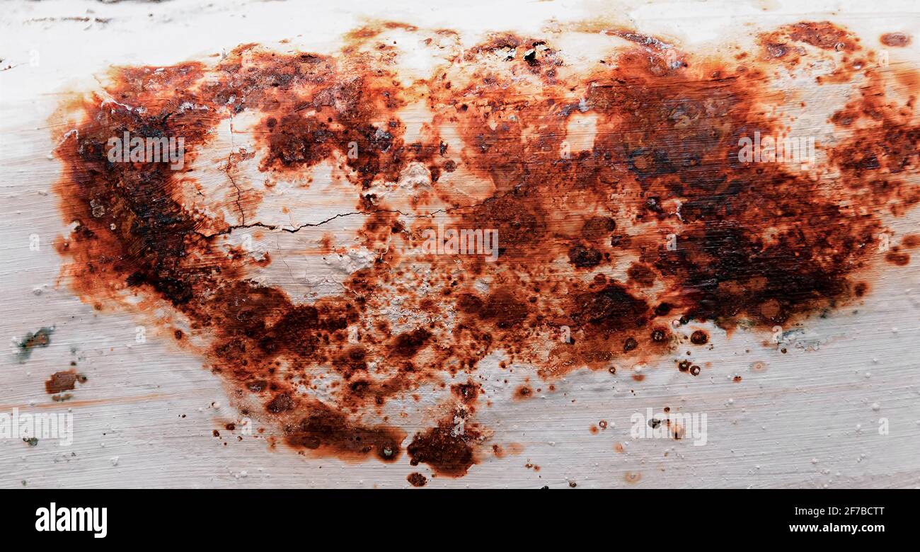 White painted surface with traces of rust and corrosion. Rust texture ...