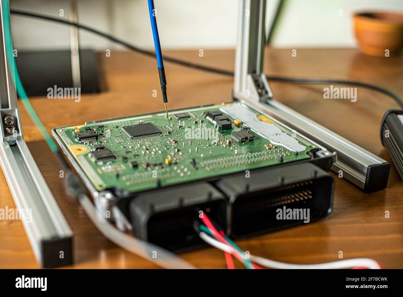 Macro detail of Car ecu bench reading method Stock Photo - Alamy