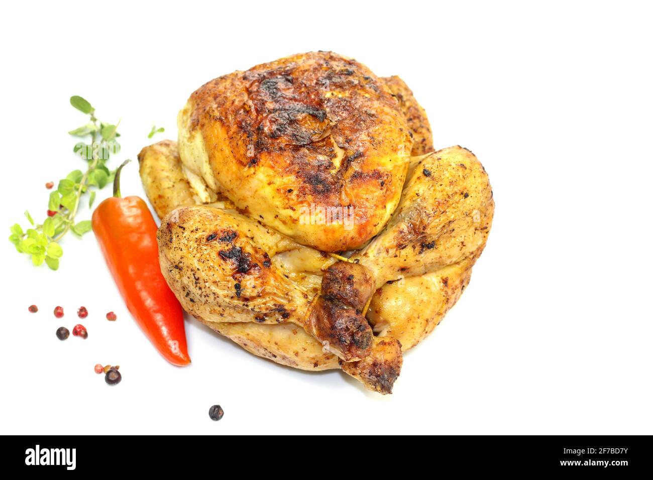 roast chicken on white background Stock Photo - Alamy