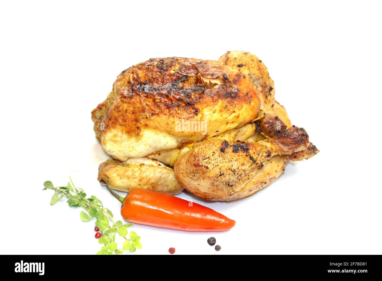 roast chicken on white background Stock Photo - Alamy