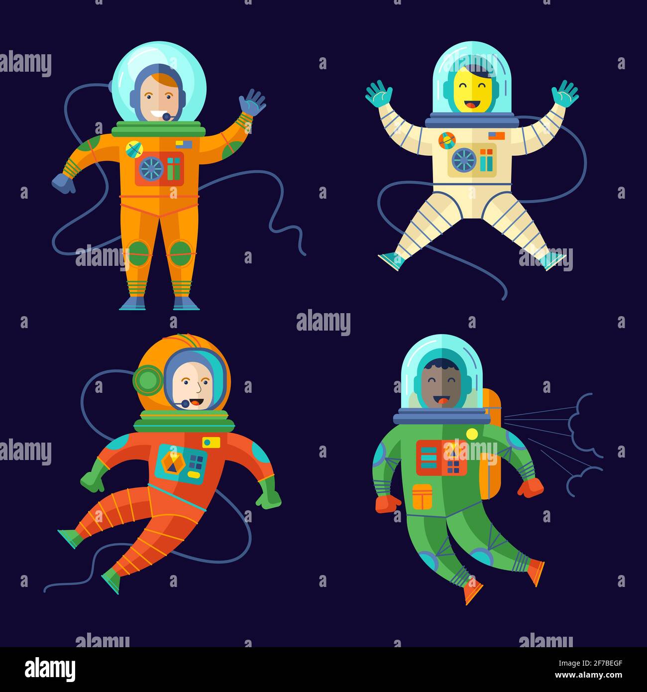 Astronauts characters set in flat style. Vector illustration Stock ...
