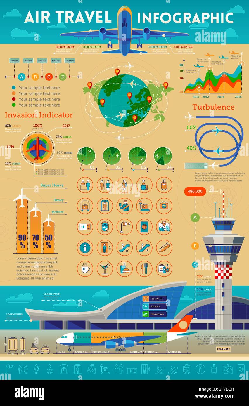 Vector air travel infographic with airport of including chart, icons ...