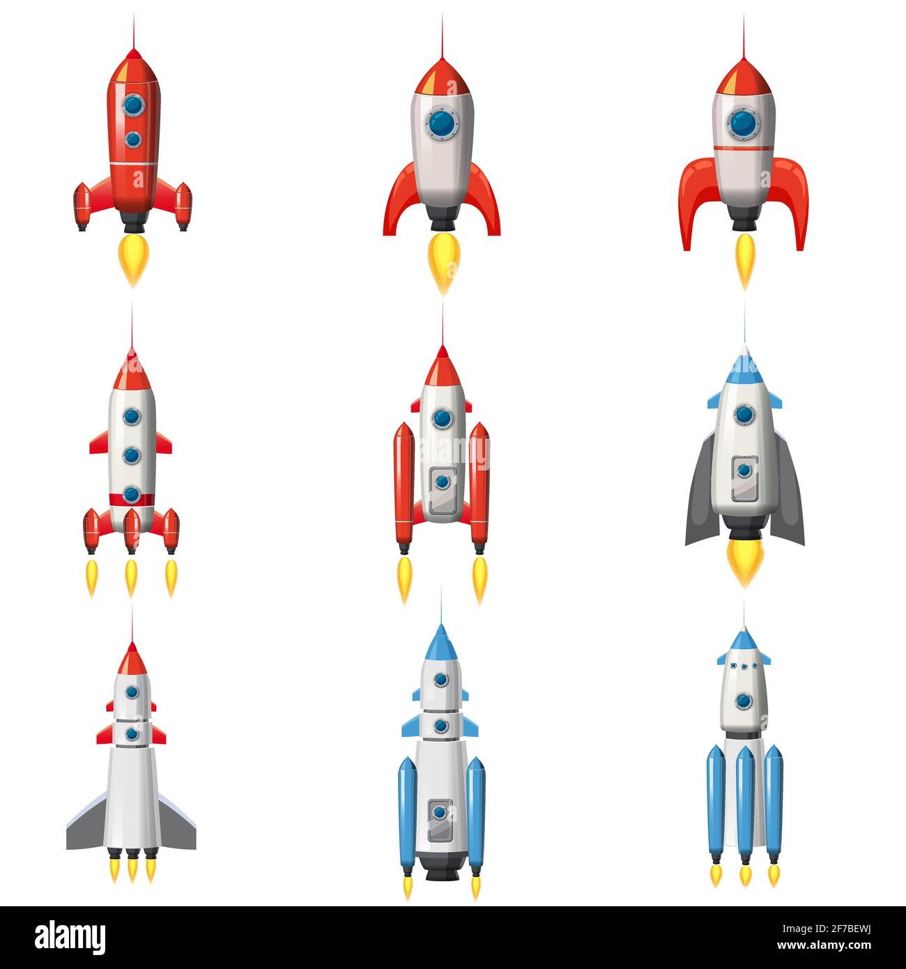 Set Rocket space ship, isolated vector illustration. Simple retro ...