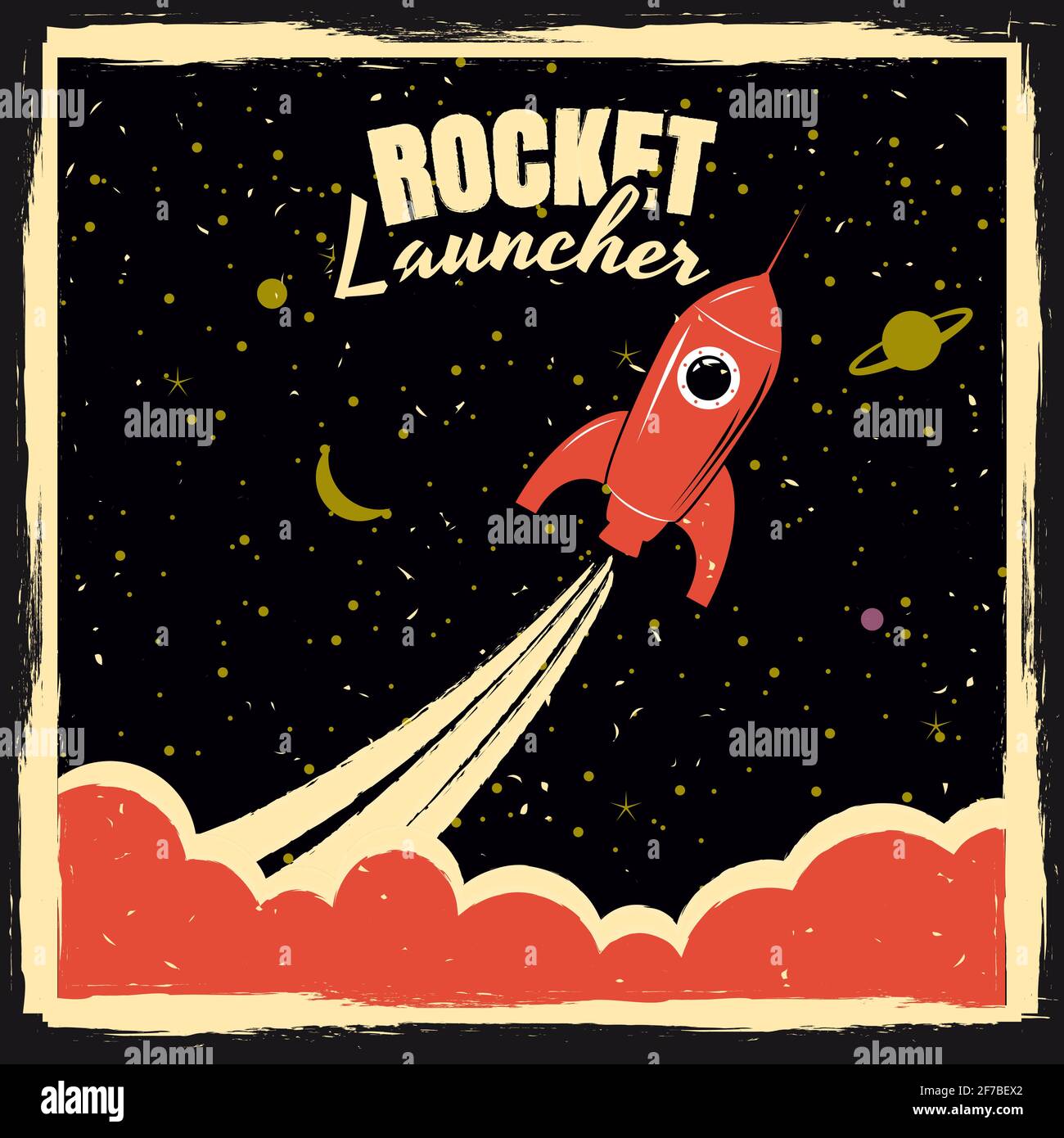 Rocket launcher startup rocket retro poster with vintage colors and ...