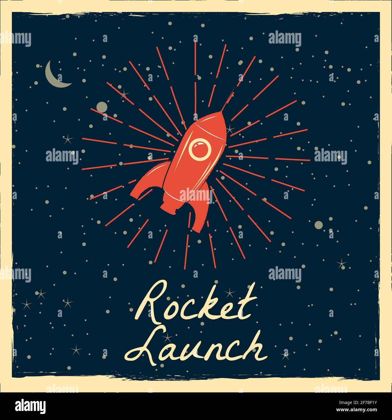 Rocket launch startup rocket retro poster with vintage colors and ...
