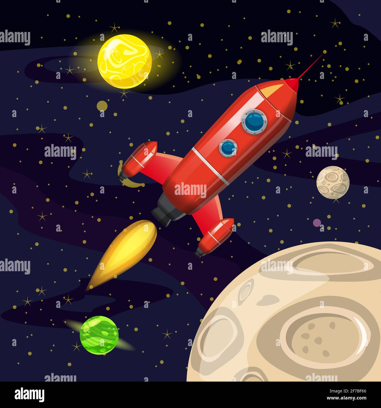 Space rocket launch, spaceship, space background, cartoon style, Vector ...