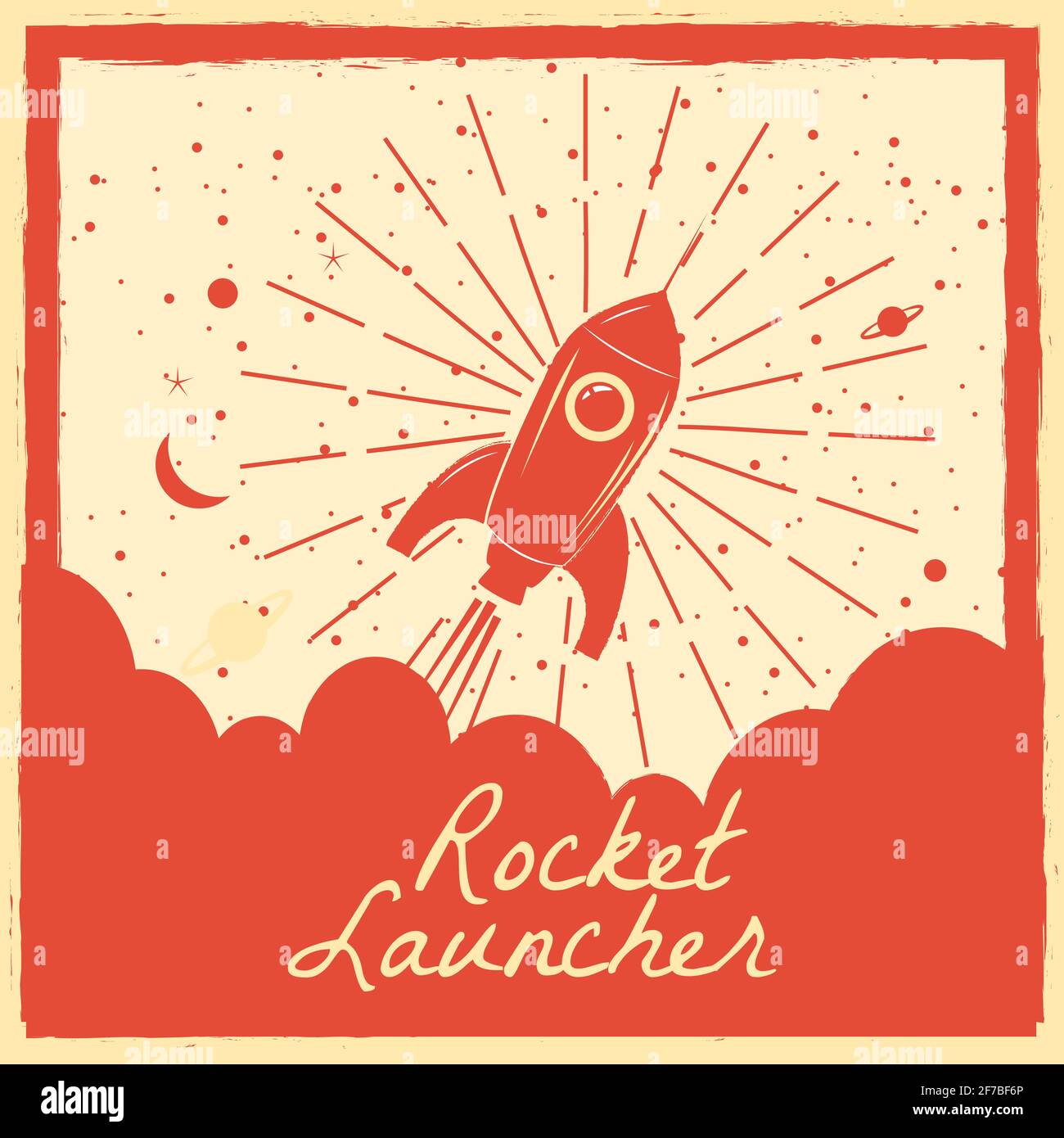 Rocket launcher startup rocket retro poster with vintage colors and ...