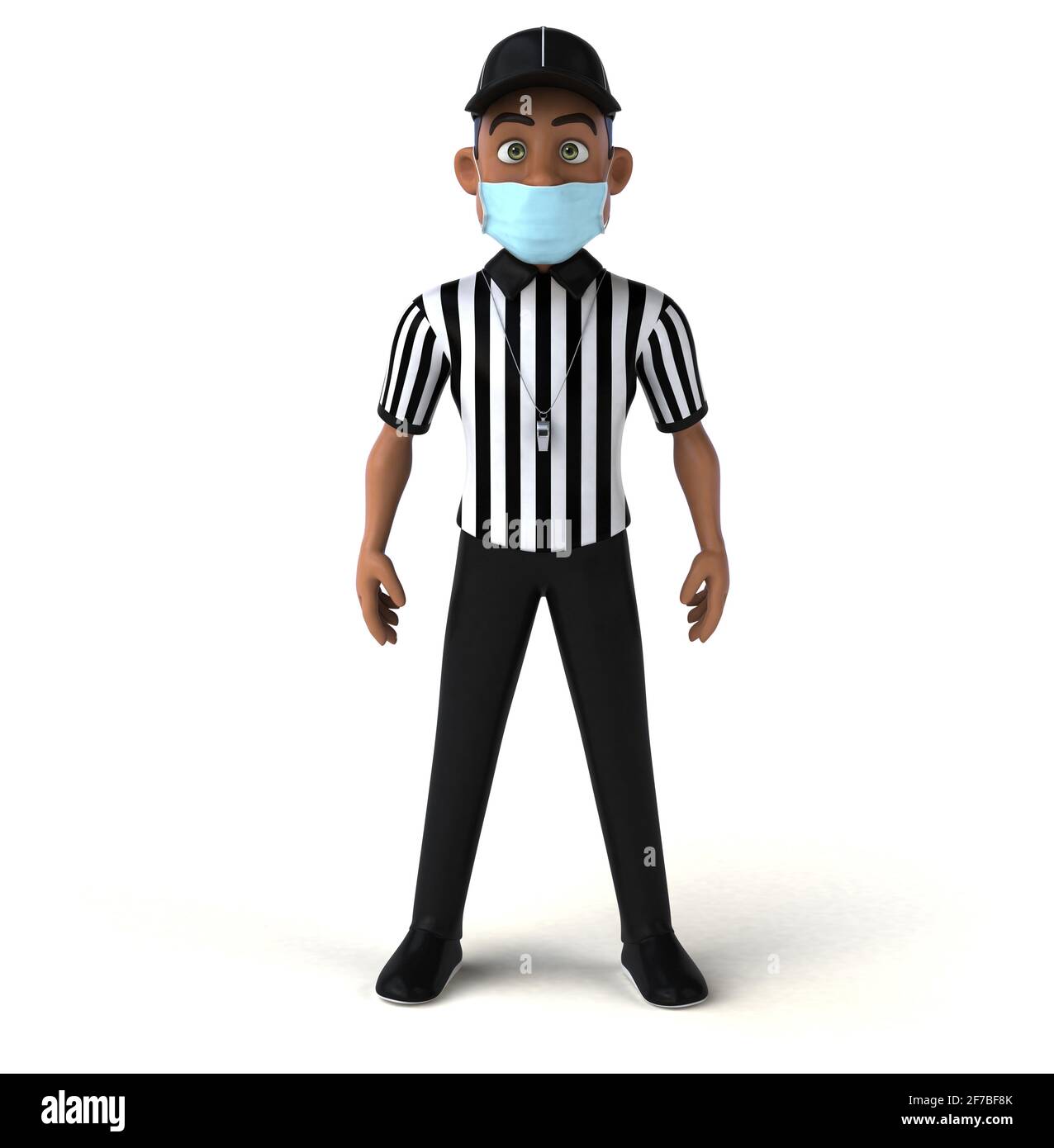 Fun 3D illustration of a black referee with a mask Stock Photo - Alamy