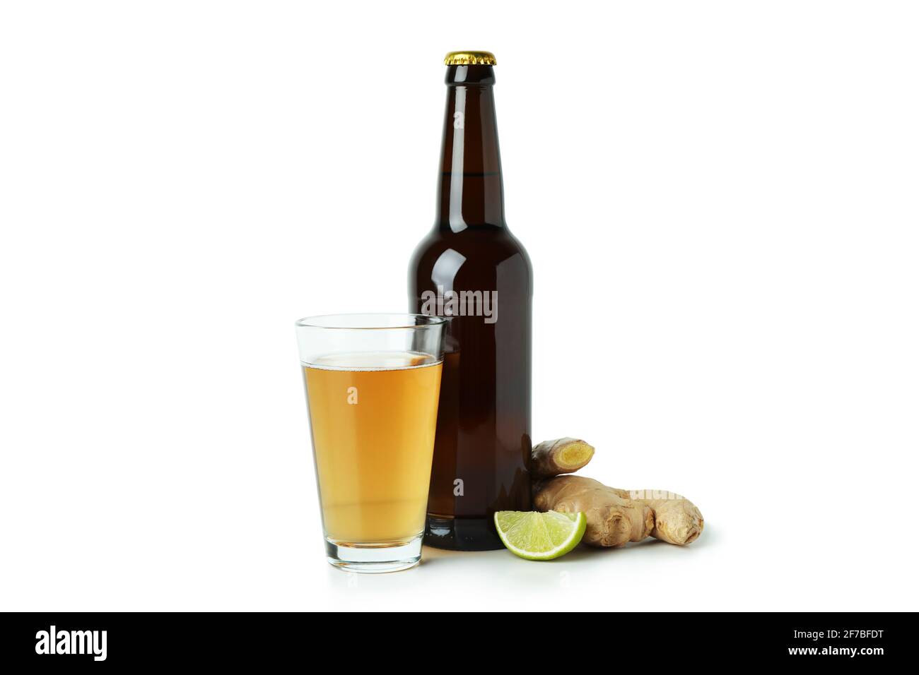 Glass and bottle of ginger beer on white background Stock Photo - Alamy
