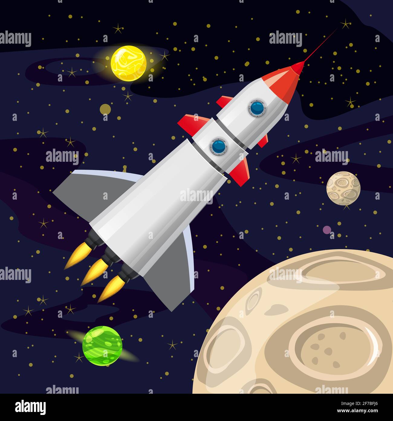 Space rocket launch, spaceship, space background, cartoon style, Vector ...
