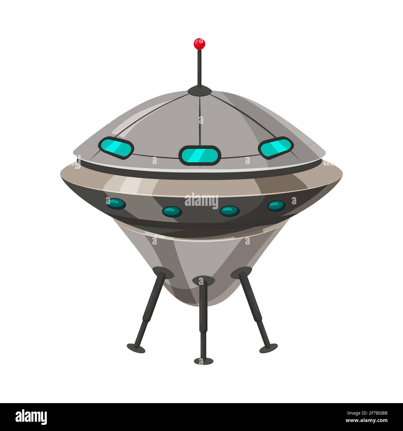 Ufo flying spaceship isolated on white cartoon style. Alien transport ...