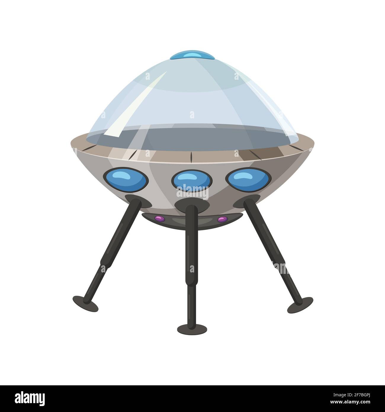 Ufo flying spaceship isolated on white cartoon style. Alien transport ...