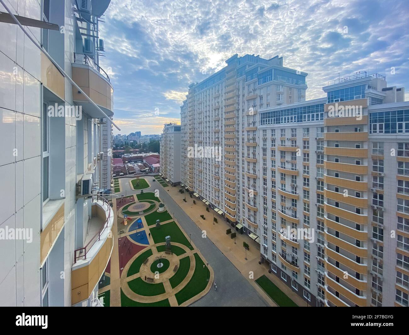 Urban infrastructure. View from the upper floors of the building to the ...