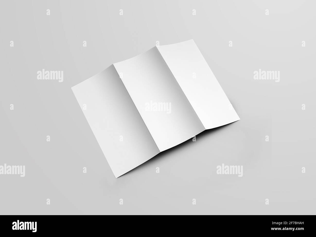 Mockup of white paper trifold, back view, standard size open leaflet ...