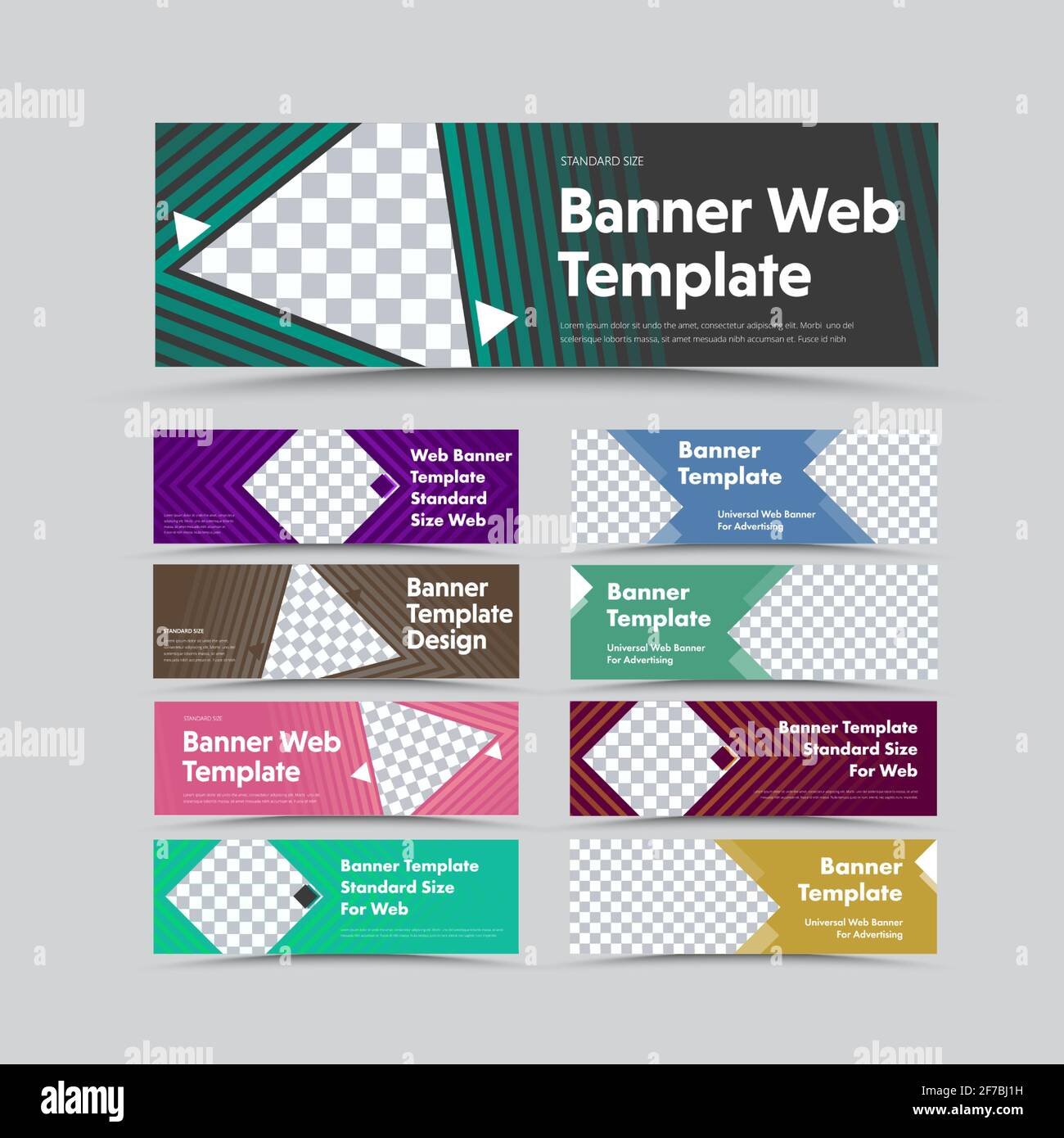 Big set of templates of horizontal color web banners with different ...